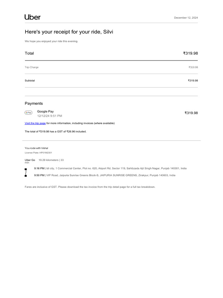 Receipt 12dec2024 Uber | PDF