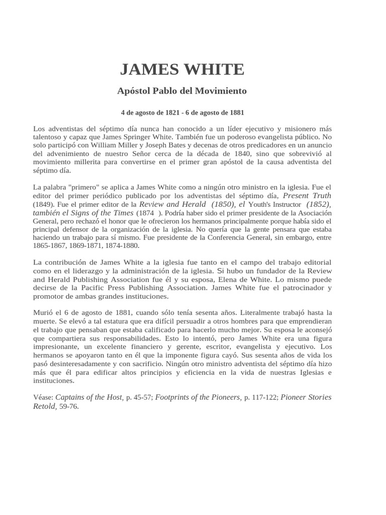 Legado de James Springer White | PDF | Iglesia Adventista del Séptimo ...