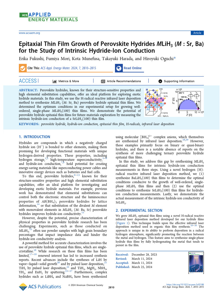 Fukushi Et Al 2024 Epitaxial Thin Film Growth of Perovskite Hydrides Mlih3 (M SR Ba) For The ...