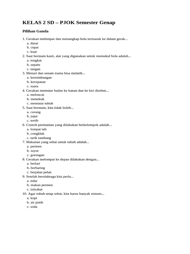 Ujian Pjok Kelas 2 Semester Genap | PDF
