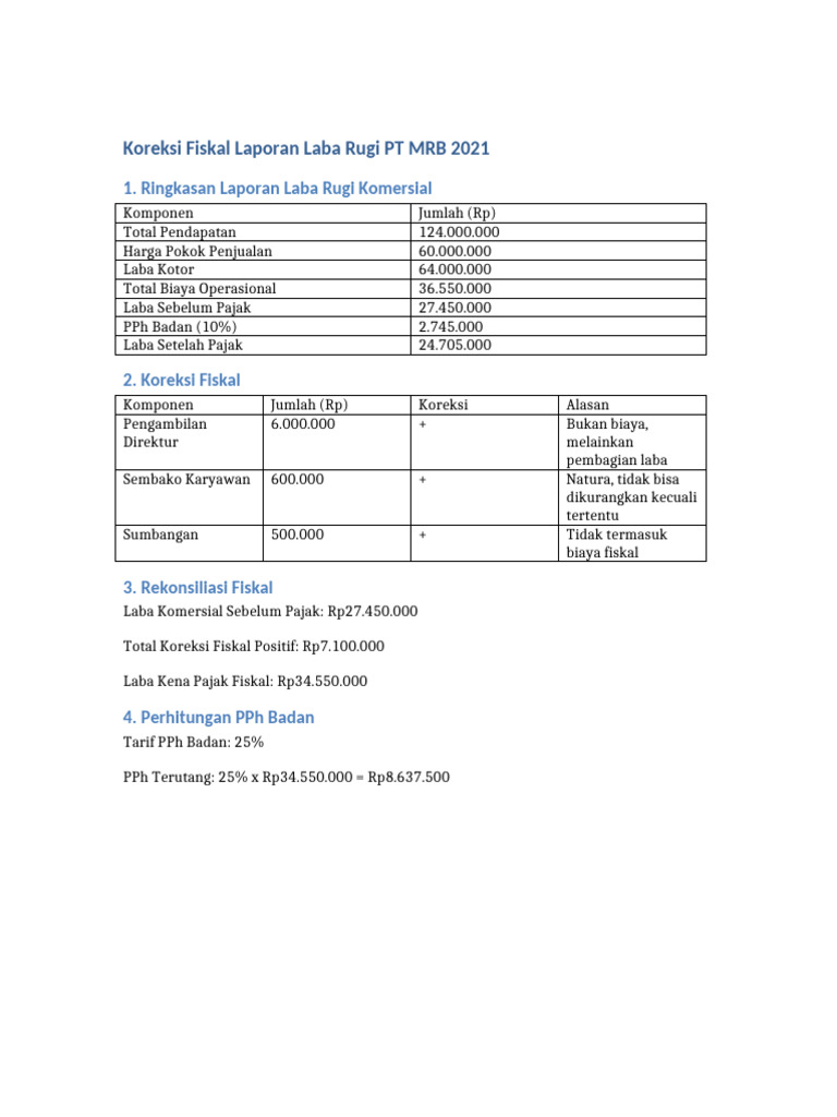 Quiz Koreksi - Fiskal - PT - MRB - 2021 - Meyline | PDF