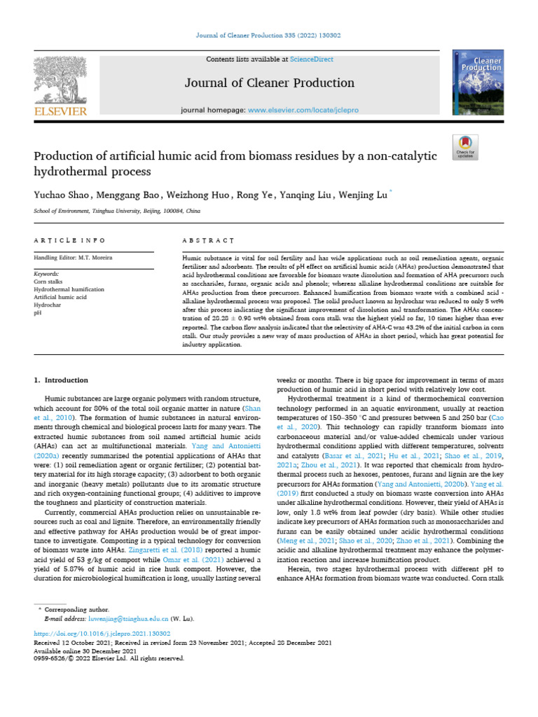 Production of artificial humic acid from biomass residues by a non ...