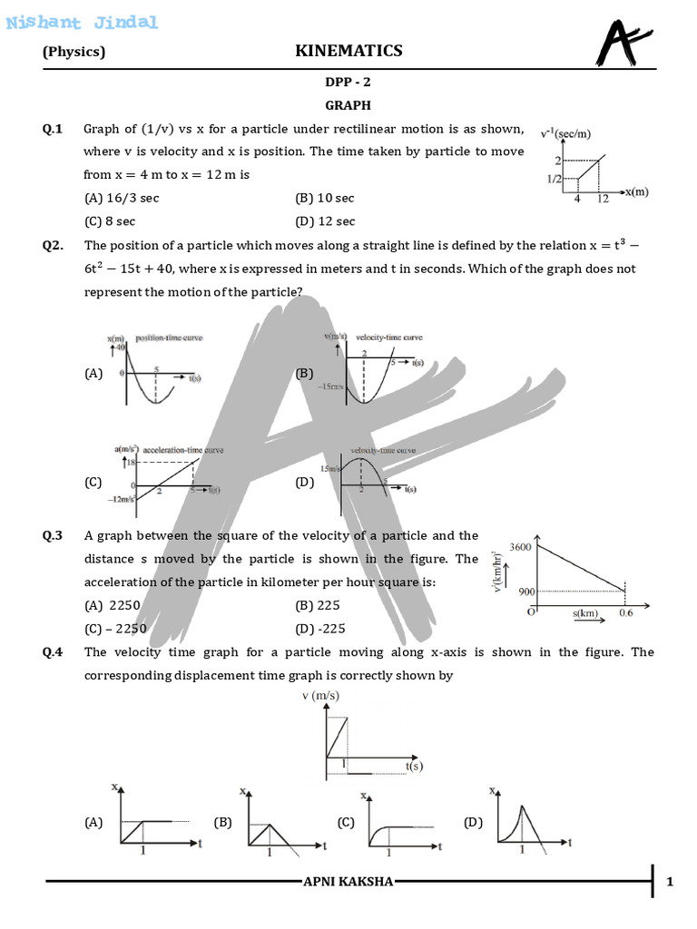 DPP - 02 Kinematics Graph NJ - 247-1 | PDF | Velocity | Acceleration