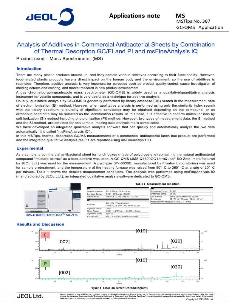Analysis by Combination of Thermal Desorption GCEI and PI and MsFineAnalysis IQ Mstips 387 | PDF ...