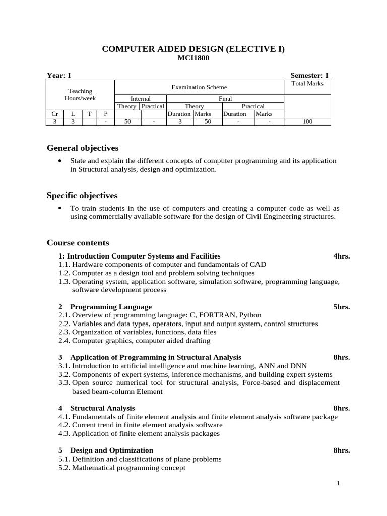 Elective-I - Computer Aided Design - I-I | PDF | Computer Programming ...