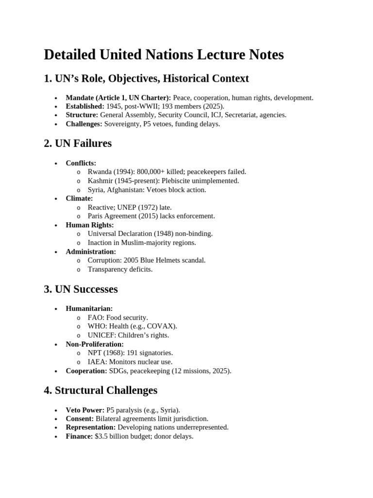 UN Lecture Notes: Roles, Challenges, Reforms | PDF | United Nations ...