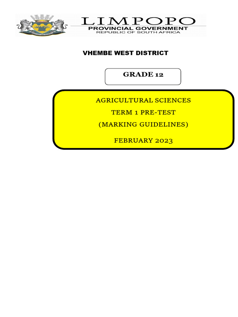 Agric Grade 12 Pre-Test Memo | PDF