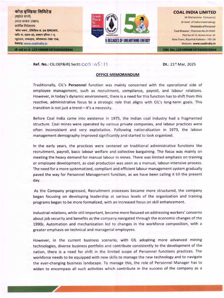 Transition from Personnel to HR at CIL | PDF | Human Resource ...
