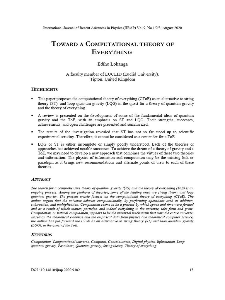 Computational Theory of Everything Explained | PDF | Physics | Theory ...