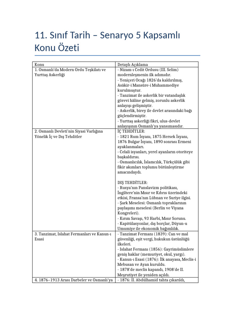 Senaryo5 Kapsamli Ozet Tablo | PDF