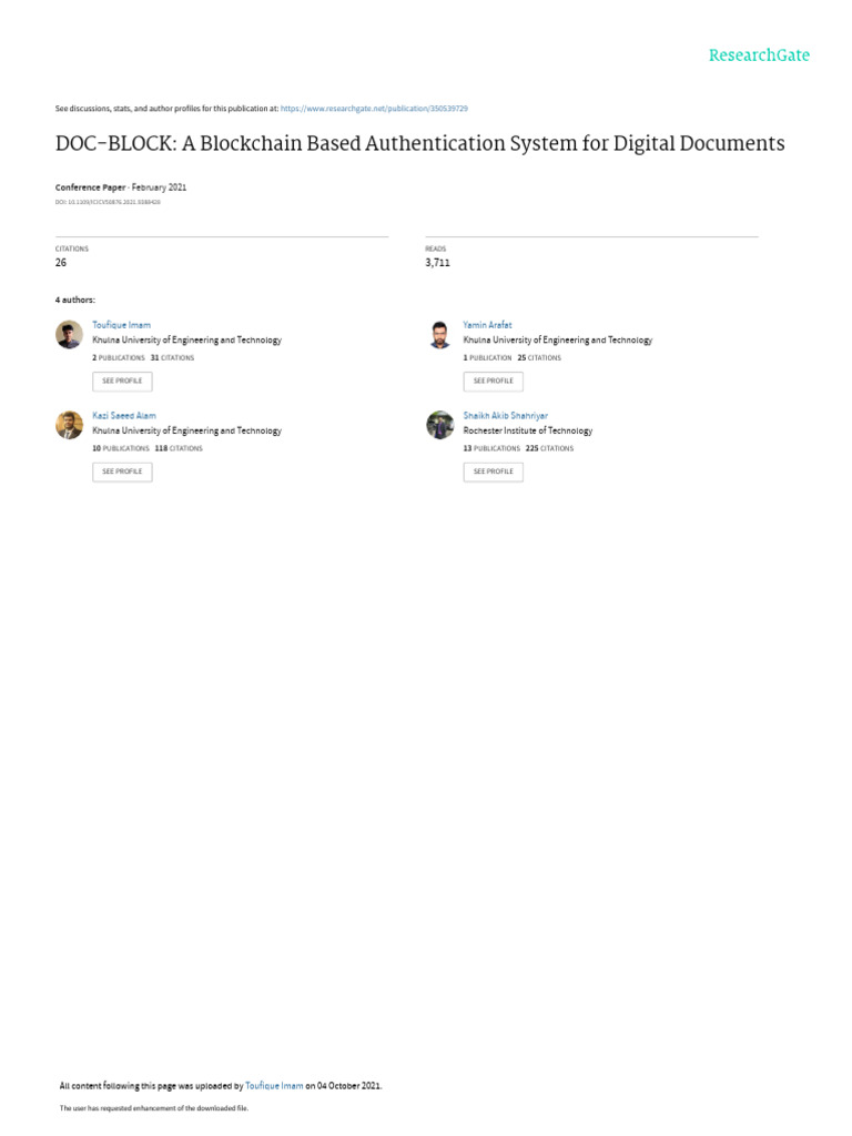 DOC-BLOCK: A Blockchain Based Authentication System For Digital Documents | PDF | Peer To Peer ...