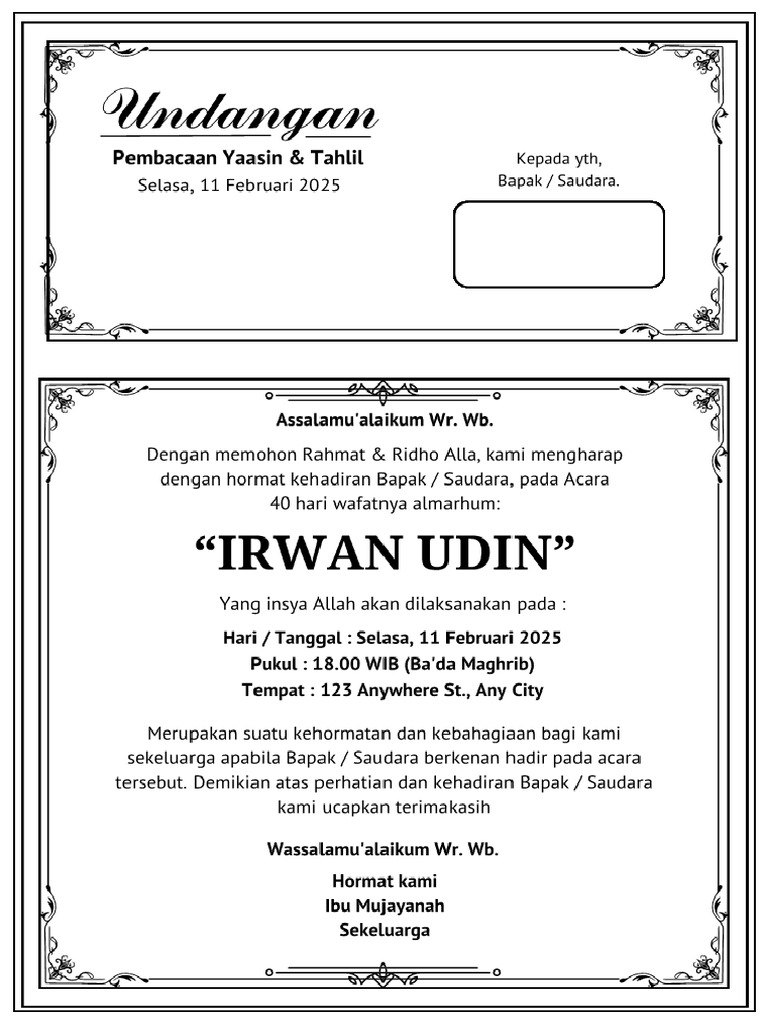 Putih Hitam Minimalis Klasik Undangan Yasin Dan Tahlil | PDF