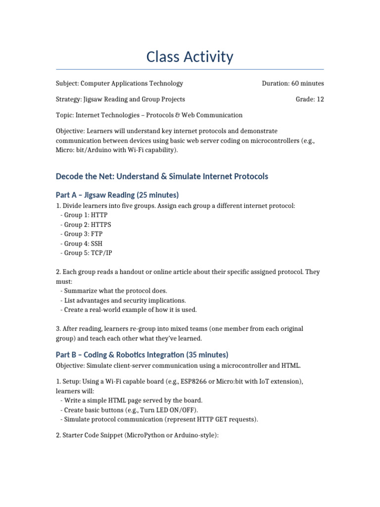 Internet Technologies Class Activity | PDF | Internet Protocol Suite ...