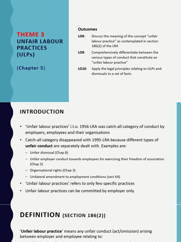 LLAW6222 LU5 - Theme 3 - Unfair Labour Practices | PDF | Employment | Salary