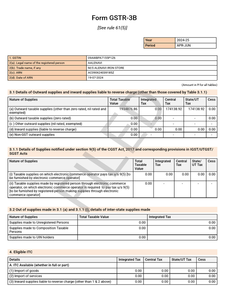GSTR3B 09awbpa7155p1z6 062024 | PDF | Taxes | Economies