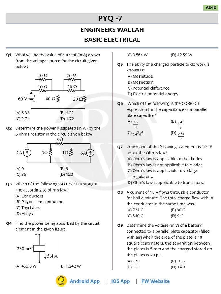 Basic Electrical - PYQ 07 (English) | PDF | Capacitor | Direct Current