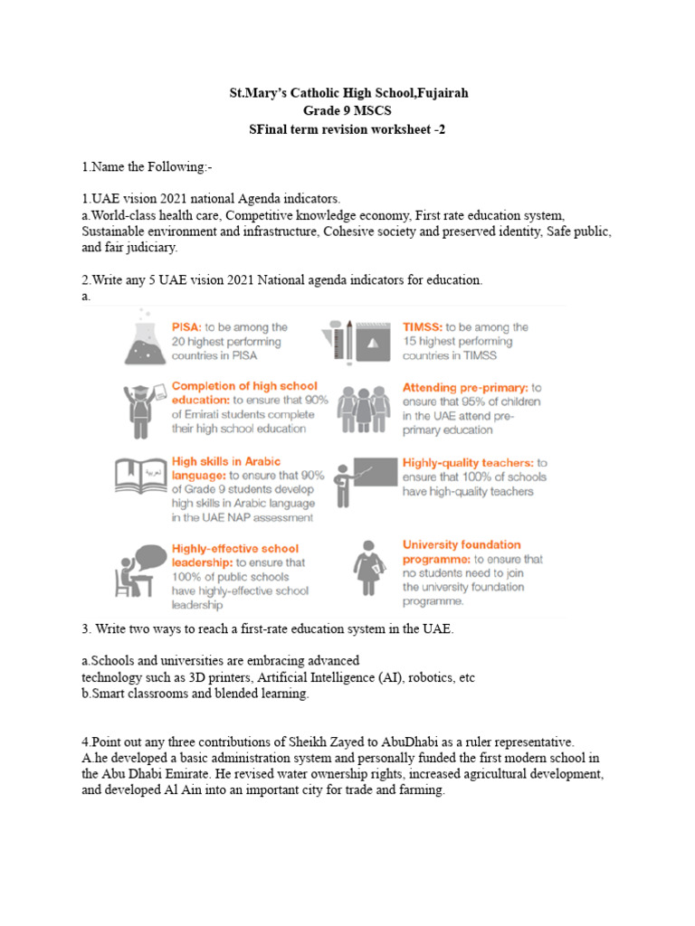 Grade 9 MSCS Exam Revision Guide | PDF | United Arab Emirates