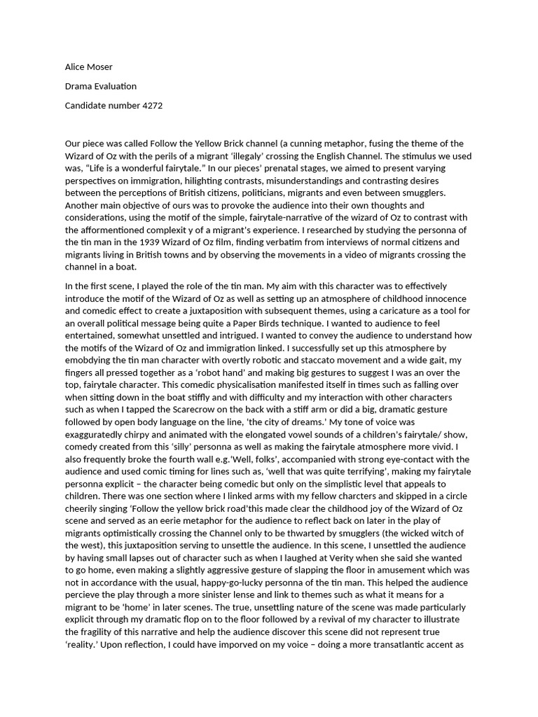 Drama Offical GCSE Evaluation | PDF | Tin Woodman