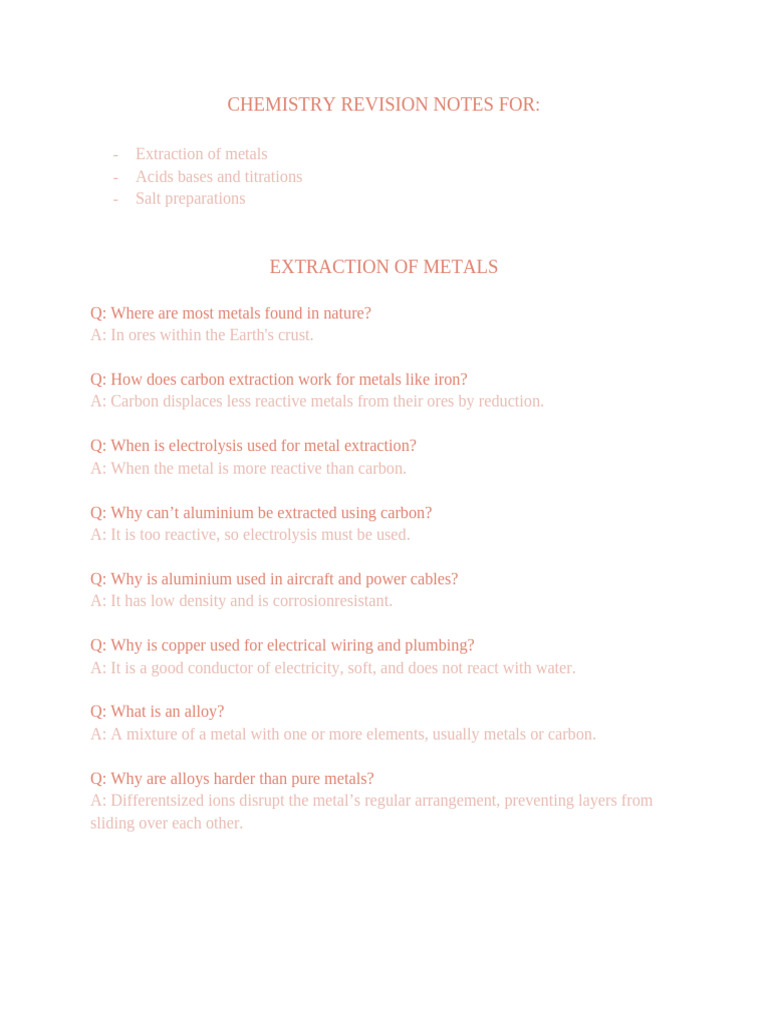 Igcse Chemistry Notes | PDF | Salt (Chemistry) | Chemistry