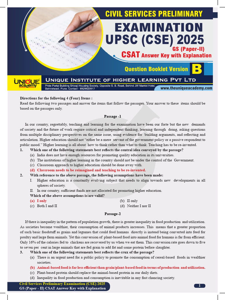 UPSC Prelims 2025 - CSAT Question Paper & Answer Key | PDF | Consumer ...