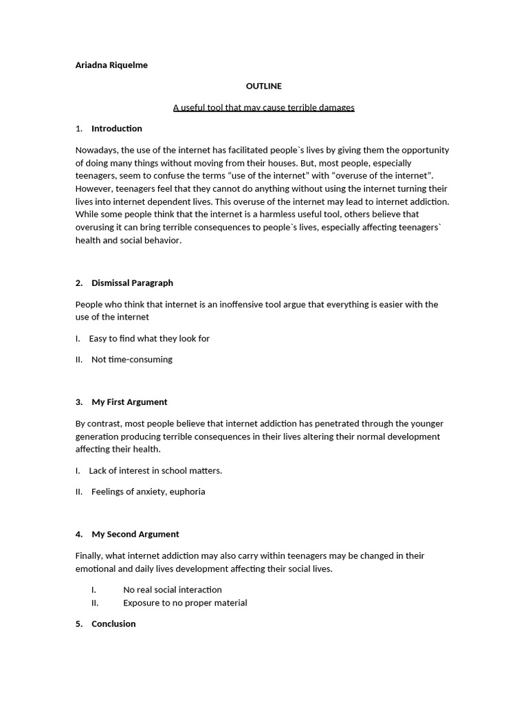 OUTLINE Addiction Corregido | PDF | Adolescence | Internet