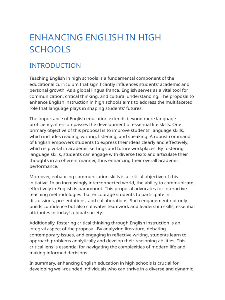 Enhancing English in High Schools | PDF | Educational Assessment ...