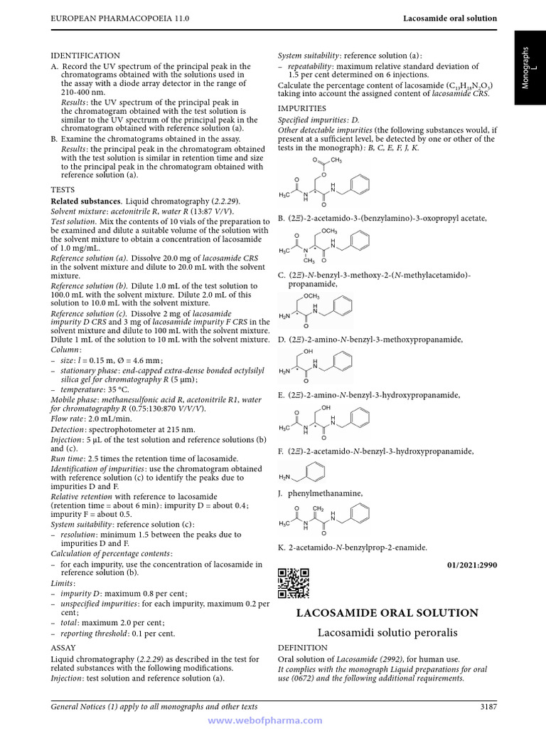Lacosamide Oral Solution Analysis | PDF | Chromatography | Elution