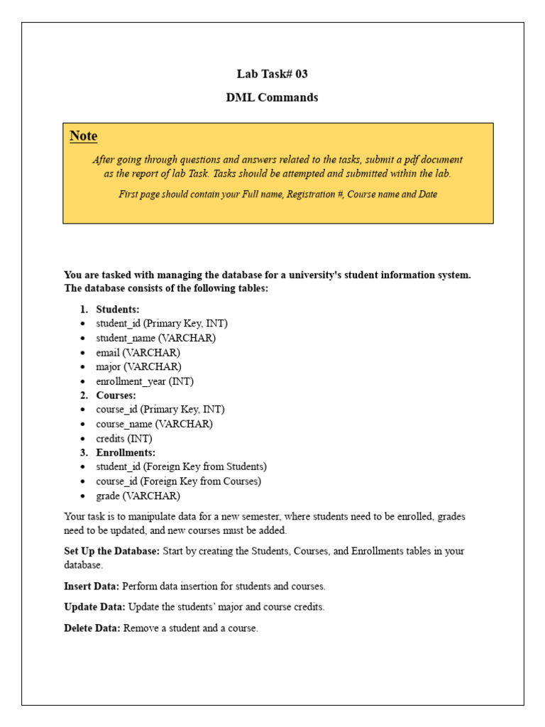 Lab Task 03 DML Queries | PDF