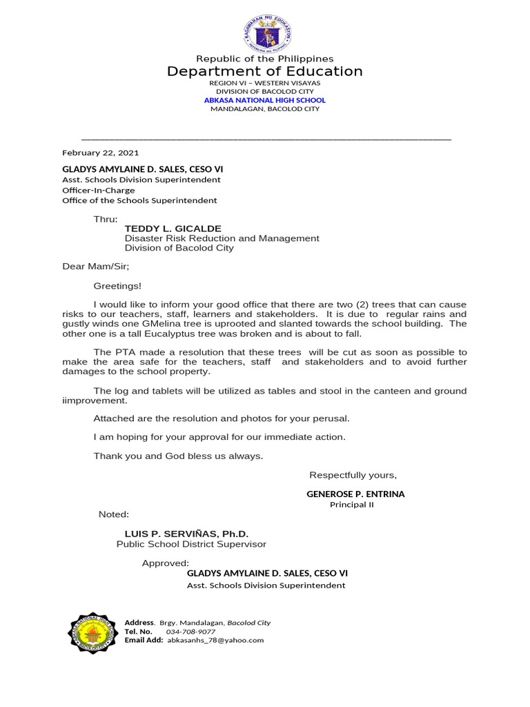 Letter To Cut Trees Due To Risks | PDF | Philippines