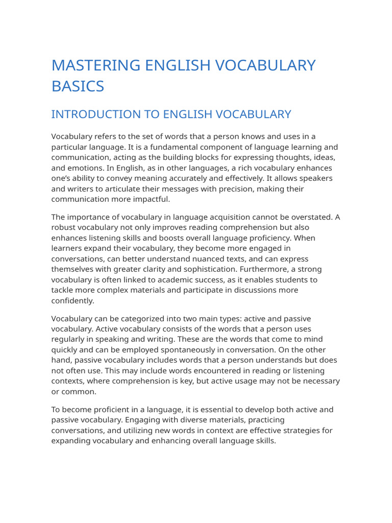 English Vocabulary Basics | PDF | Vocabulary | Noun