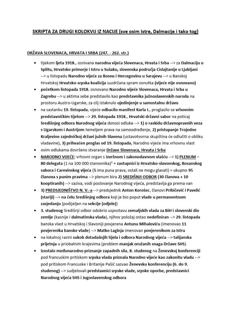 Sažeta Skripta Za Drugi Kolokvij (Dosadašnje Gradivo Minus Dalmacija, Istra I Tako To) | PDF