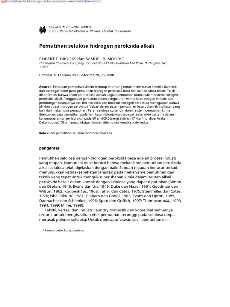 Pemutihan Selulosa dengan Hidrogen Peroksida | PDF