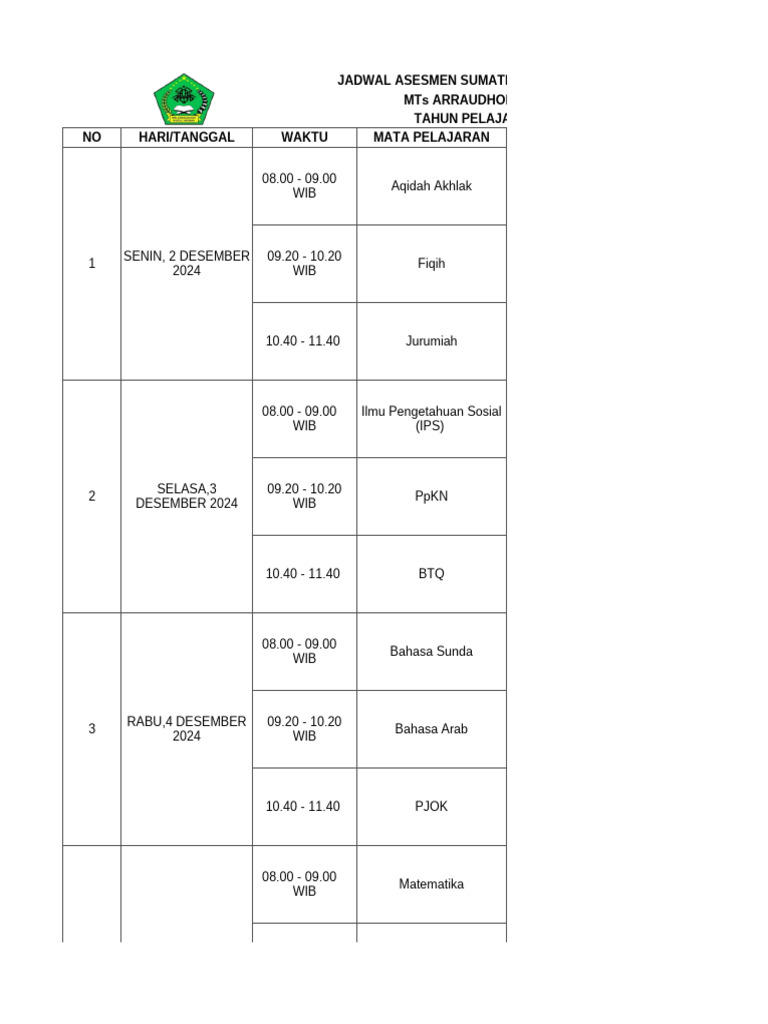 Rev. Jadwal Pengawas Dan Mata Pelajaran ASAS - 2024-2025 | PDF