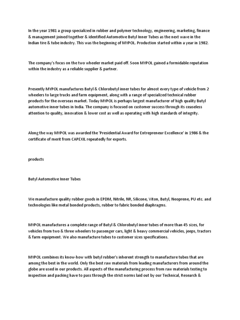 Mypol Profile | PDF | Natural Rubber | Tire