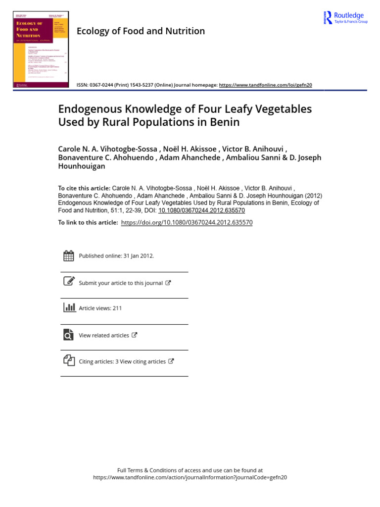 Endogenous Knowledge of Four Leafy Vegetables Used by Rural Populations ...