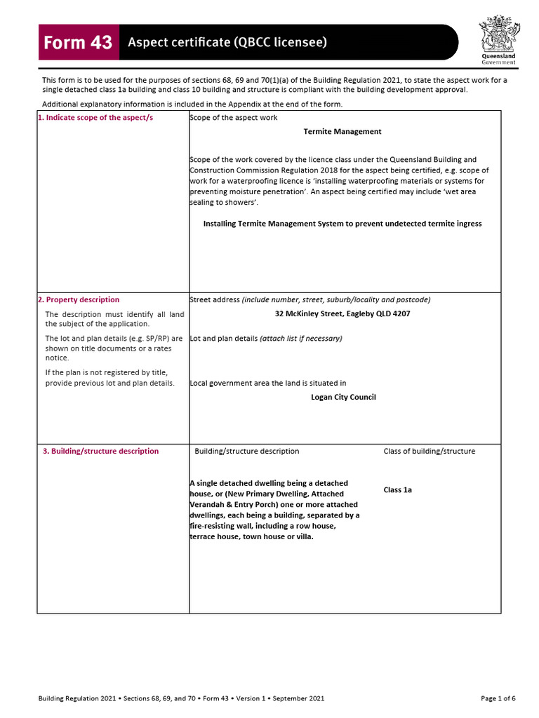 Form 43: Termite Management Compliance | PDF | License | Regulatory ...