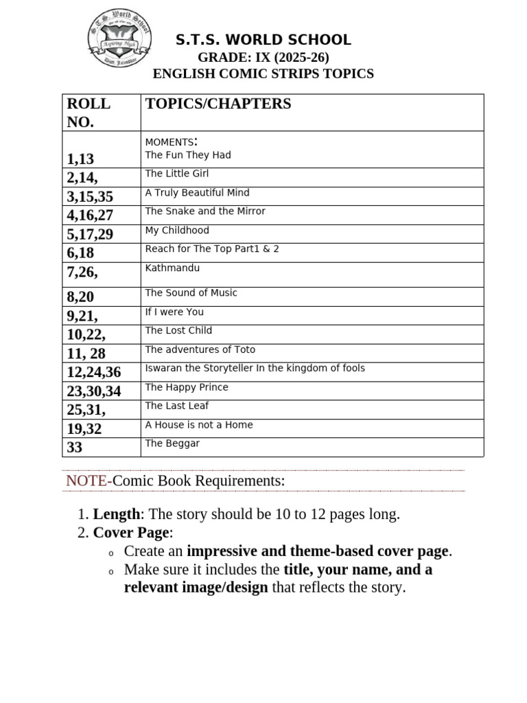 Comic Strip Topics for Class IX | PDF