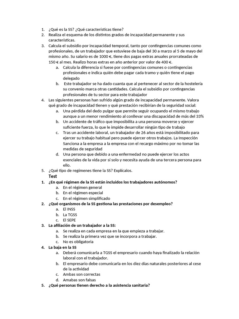 Ejercicios SS | PDF | Desempleo | Jubilación