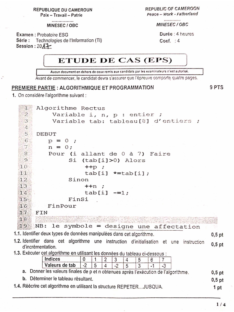 Épreuves Algorithme Programmation PTI 2017 2023 | PDF