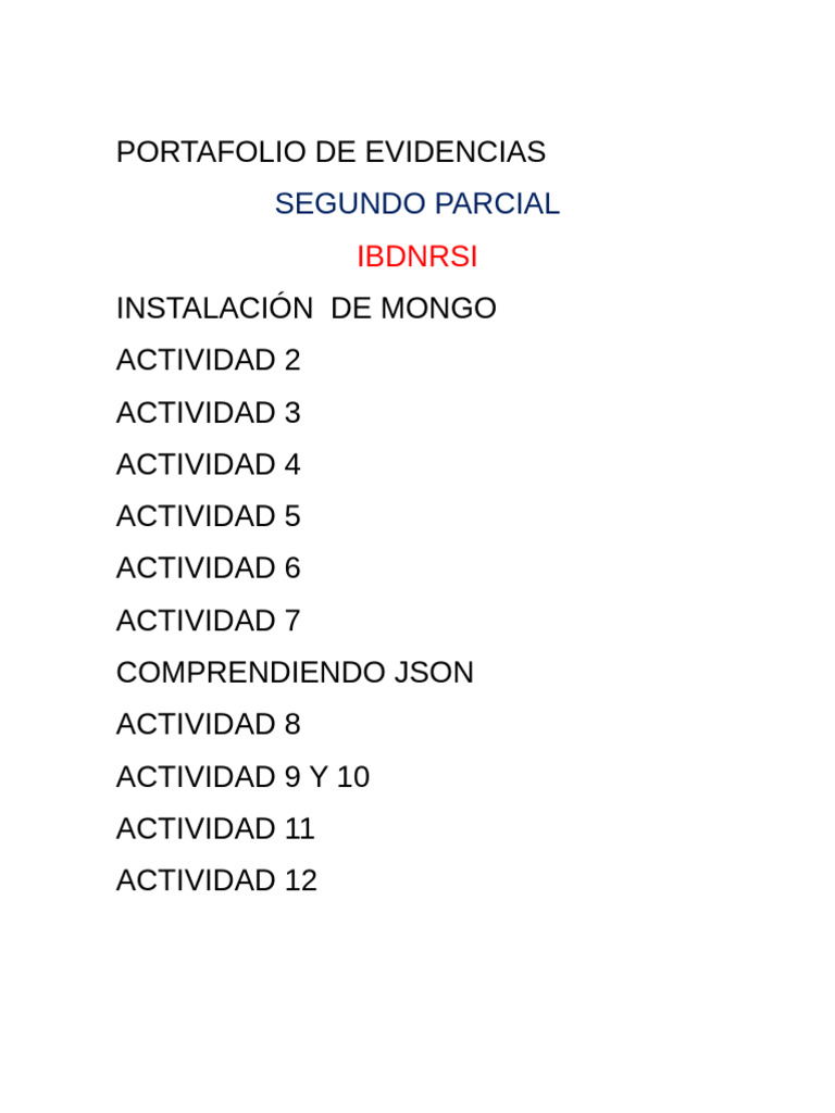 Portafolio de Evidencias 2° Parcial | PDF