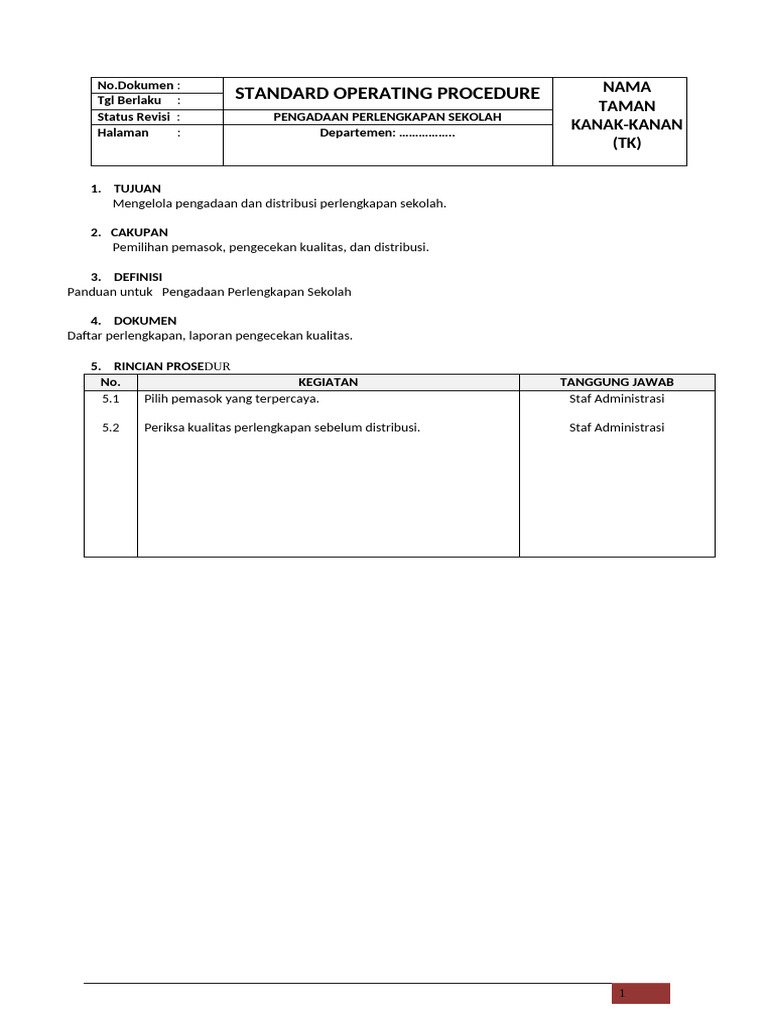 Sop Pengadaan Perlengkapan Sekolah | PDF