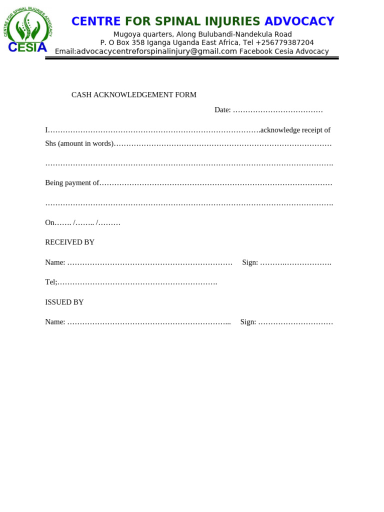 Cash Acknowledgement Form | PDF