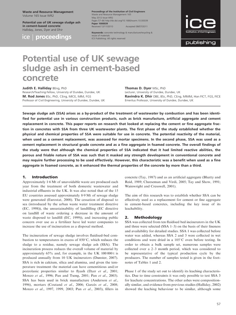 2 - Potential Use of UK Sewage Sludge Ash in Cement-Based Concrete ...