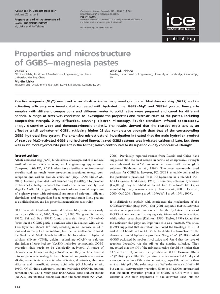 5 - Properties and Microstructure of GGBS-magnesia Pastes | PDF ...