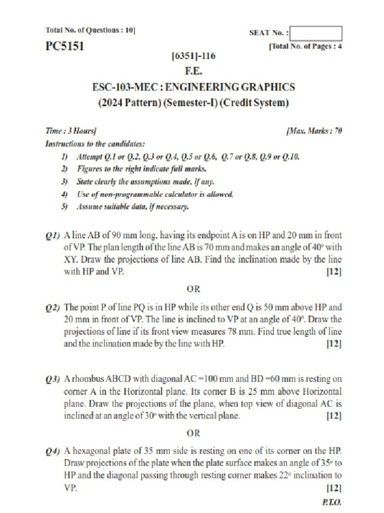 Eg End Sem 2024-25 (QP and Solution R A Panchal) | PDF | Geometry