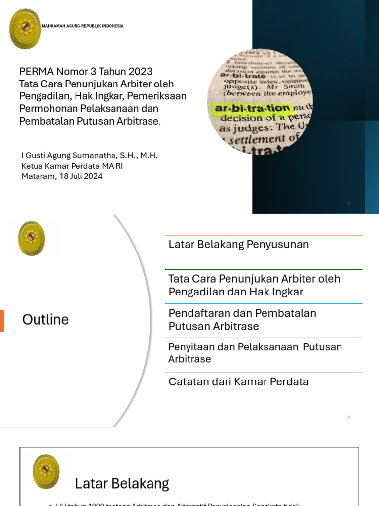 2024-Tata Cara Penunjukan Arbiter Oleh Pengadilan, Hak Ingkar, Pemeriksaan Permohonan ...