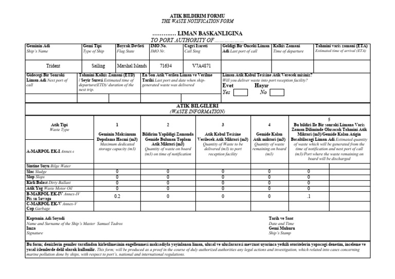 Turkey Waste Declaration Form | PDF | Environmental Issues | Shipping