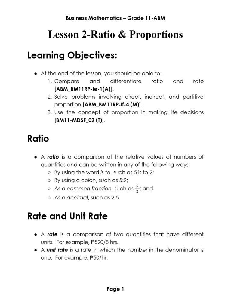 Study Note #2-Ratio & Proportions | PDF