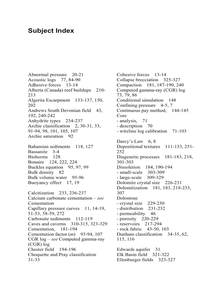 Subject Index - Carbonate Reservoir Characterization | PDF | Porosity ...