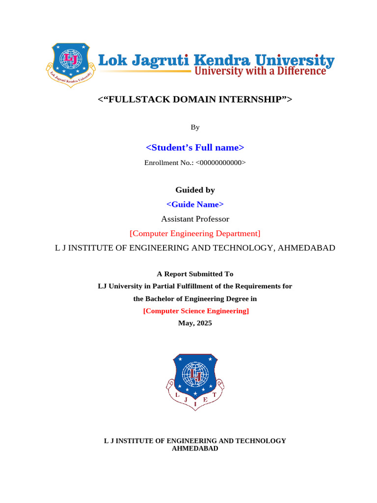 01 - Cover Page - Internship - Report - LJU | PDF